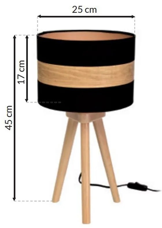 Stolní lampa Terra, 1x dřevěné/černé textilní stínítko, dřevo