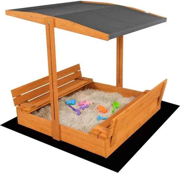 Dětské dřevěné uzavíratelné pískoviště s lavičkami a stříškou Baby Mix 120x120 cm šedé