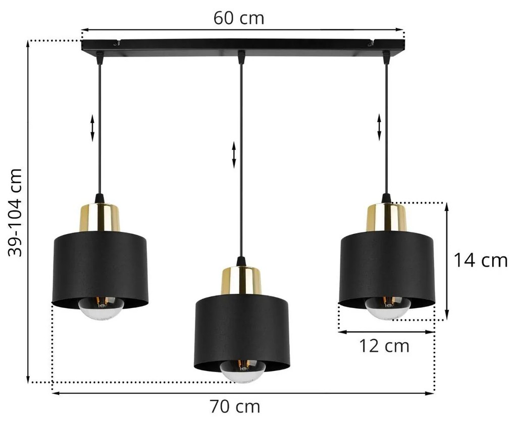 Závěsné svítidlo PANTA, 3x černé kovové stínítko, G