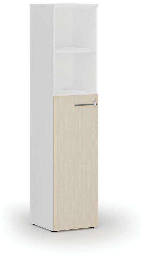 Kombinovaná kancelářská skříň PRIMO WHITE, dveře na 3 patra, 1781 x 400 x 420 mm, bílá/bříza