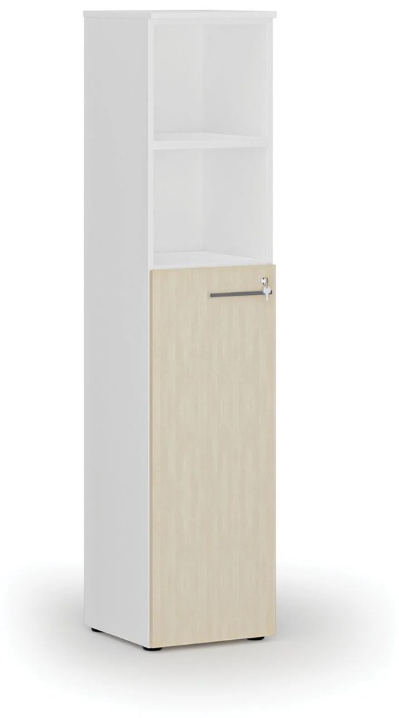 Kombinovaná kancelářská skříň PRIMO WHITE, dveře na 3 patra, 1781 x 400 x 420 mm, bílá/ořech