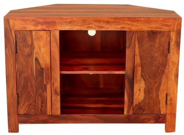 Indický nábytek - TV stolek rohový Kali 100x70x50 z indického masivu palisandr Světle medová