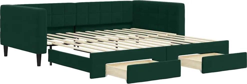 Válenda s přistýlkou a zásuvkami tmavě zelená 100x200 cm samet 3196748