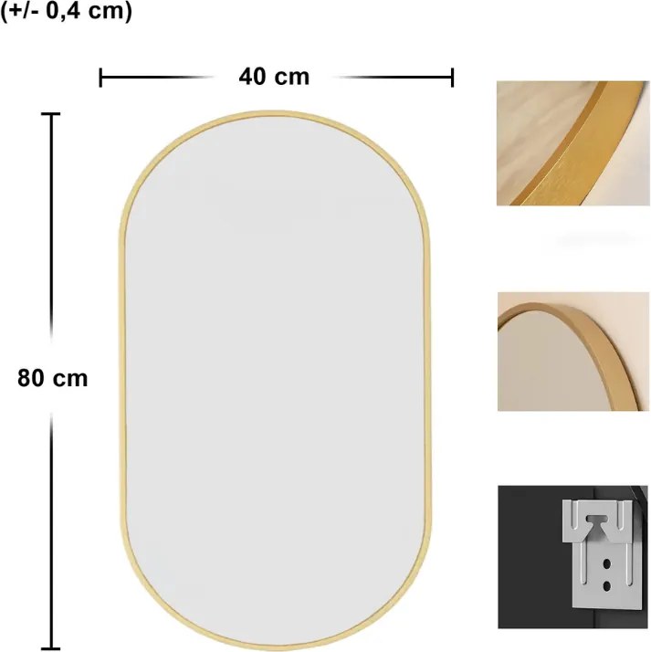 Oválné zrcadlo na zeď OLVANI 80x40 cm se zlatým rámem