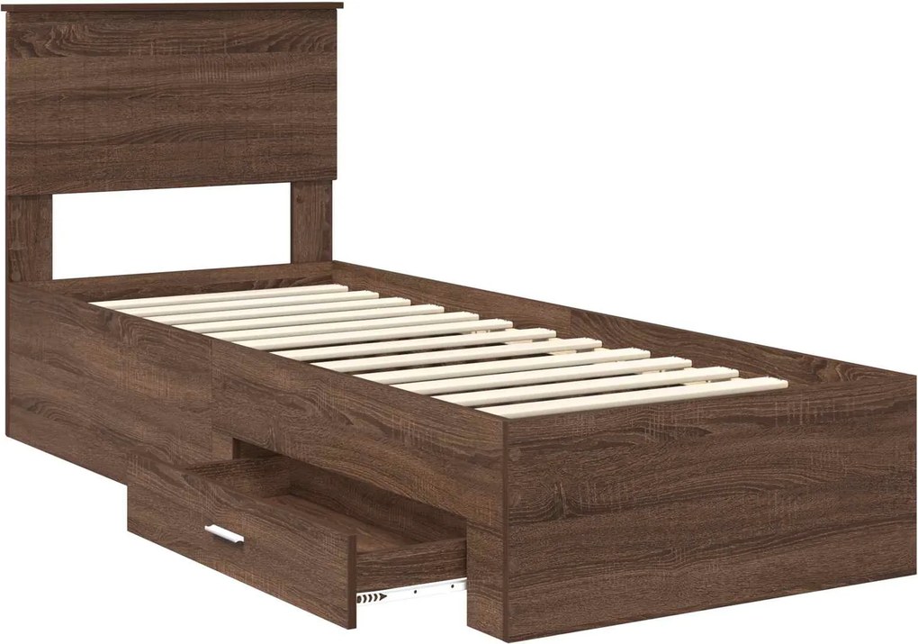 Rám postele Hnědý dub a stříbrná 75 x 190 cm Kompozitní dřevo 3410964
