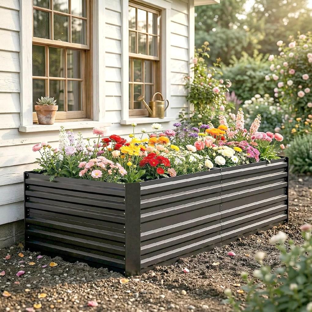 Outsunny vyvýšený záhon z oceli, záhon studený rám zahradní záhon květinový box zásuvný, sadba box sadba zelenina postel 180x90x60cm pro zahradu balk…