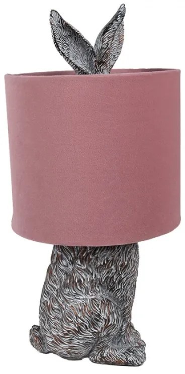 Hnědobílá stolní lampa králík s růžovým stínidlem Konijn – 20x43 cm