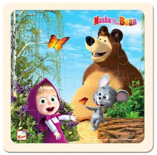 Bino Máša a medvěd s myškou, dřevěné puzzle, 20x20 cm