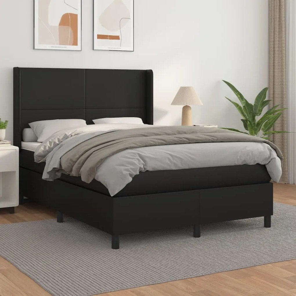 Box spring postel s matrací černá 140 x 190 cm umělá kůže