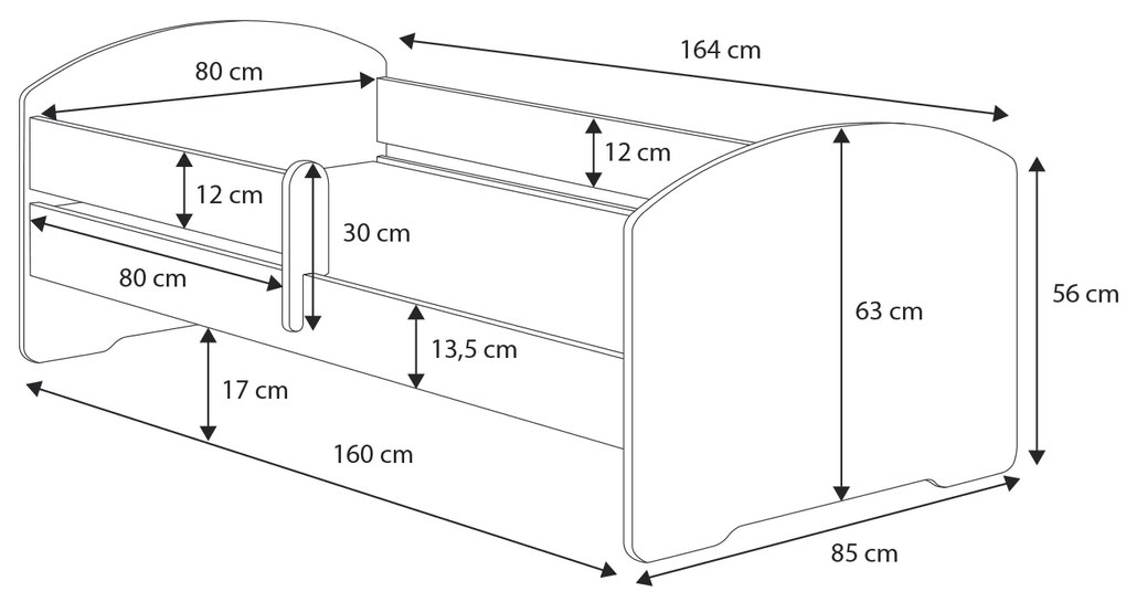 ADRK Postel PEPE GIRL WITH WINGS, CH-Pep-Girl-wing-160-E872, 160x80 cm s matrací, bílá/grafika