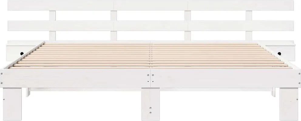 Rám postele s čelo Bílá 200 x 200 cm Masivní borové dřevo 3385677