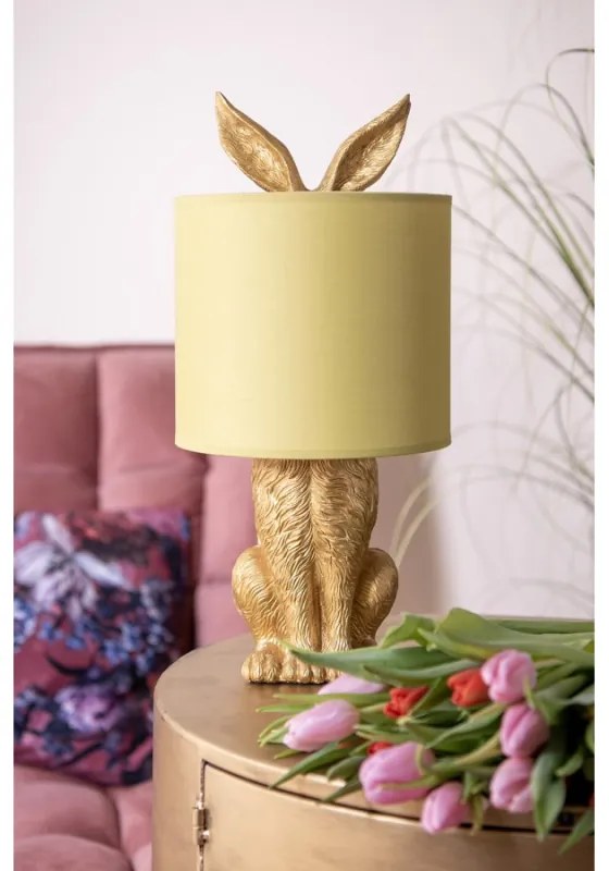 Zlatá stolní lampa králík se žlutým stínidlem Konijn