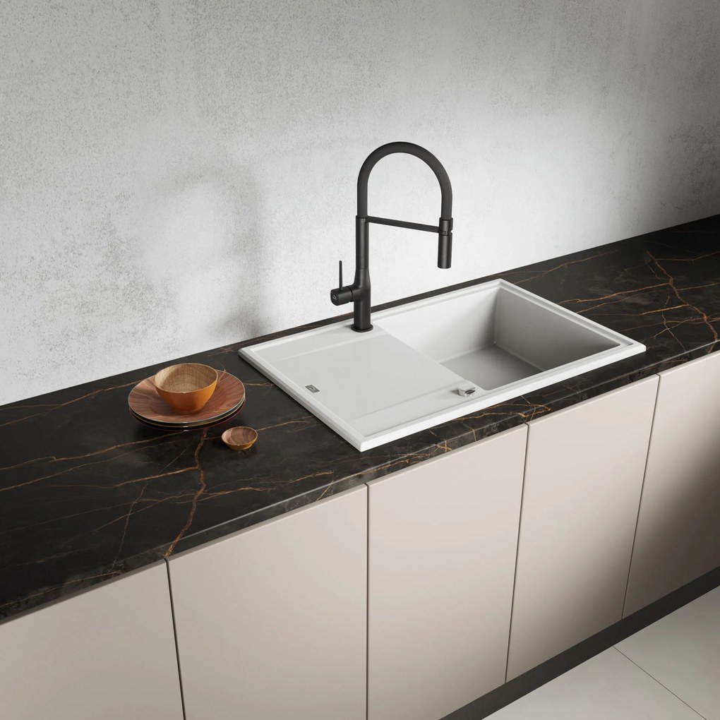 Laveo Megalo, 1-komorový granitový dřez 780x500x185 mm, bílá, LAV-SBE_611T