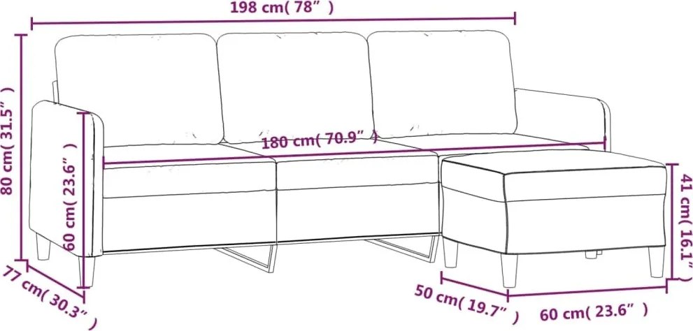 vidaXL 3místná pohovka s podnožkou 180 cm samet [3201174] Barva: Tmavě šedá