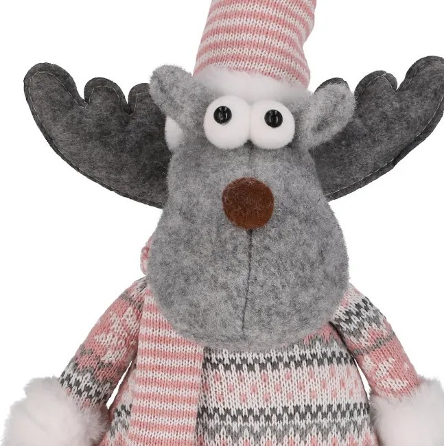 Vánoční dekorace sob šedá / růžová 48 cm