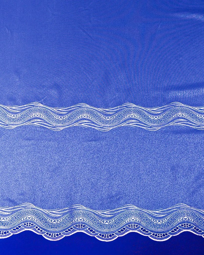 Českomoravská textlní záclona sablé V133 vyšívaná vlnka, s bordurou, bílá, výška 160cm ( v metráži)