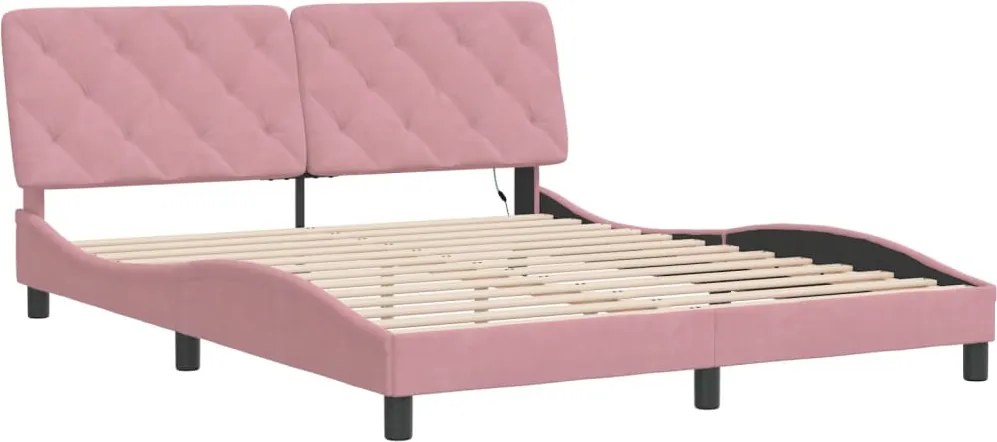Rám postele s LED bez matrace růžový 160 x 200 cm samet 3213866