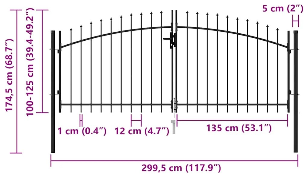 vidaXL Marketos Plotová branka Woerden s dvojitými dveřmi a hroty nahoře 299,5 x 174,5 cm