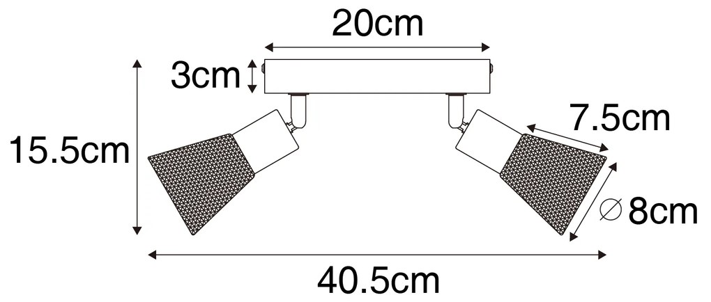 Průmyslové bodové světlo černé se dřevem 2-světlo - Kristina