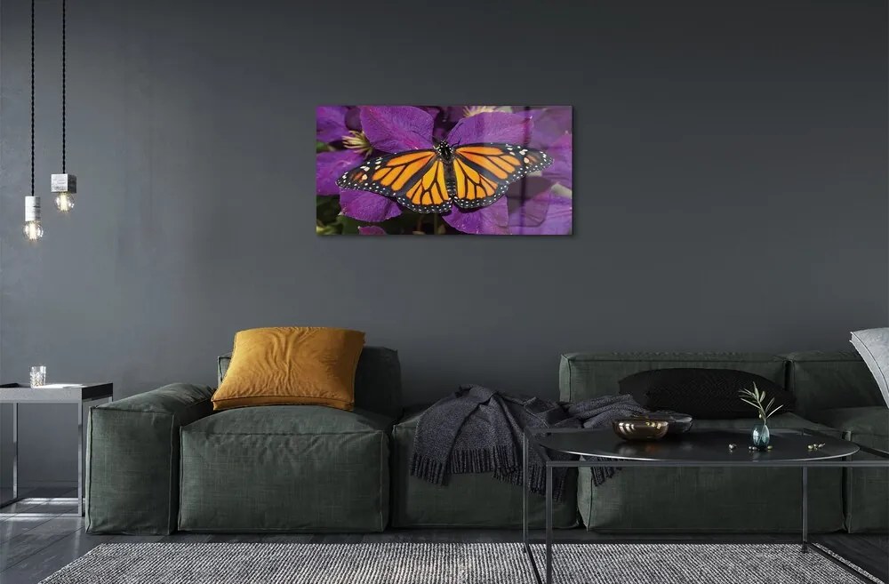Obraz na skle Barevný motýl květiny 125x50 cm