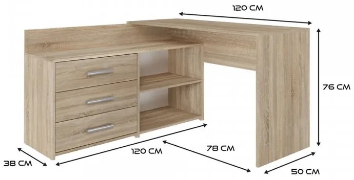 FALCO Rohový psací stůl s komodou Daniela dub sonoma