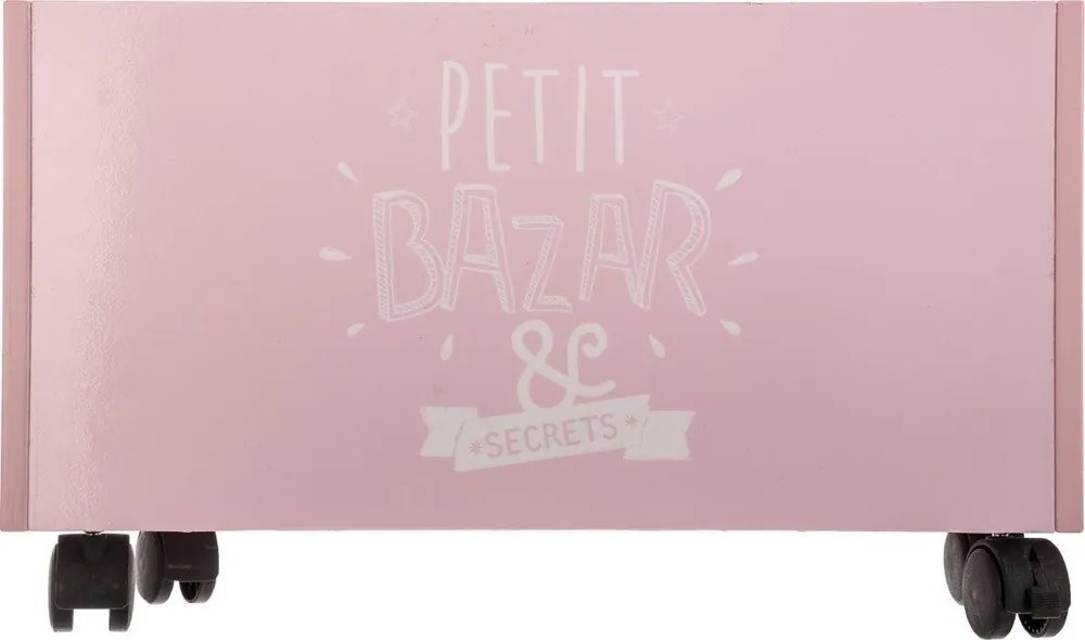 Úložný box na hračky PETIT BAZAR, 48 x 30 x 28 cm, na kolečkách, růžový
