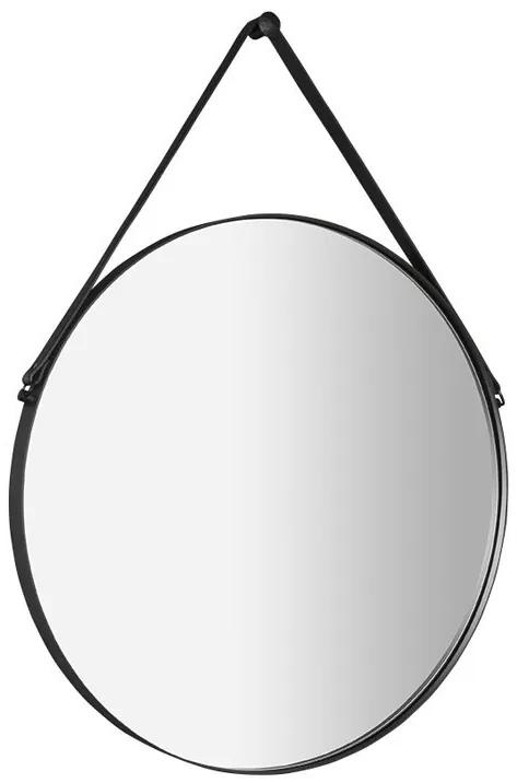 ORBITER zrcadlo kulaté s koženým páskem, ø 50cm, černá mat