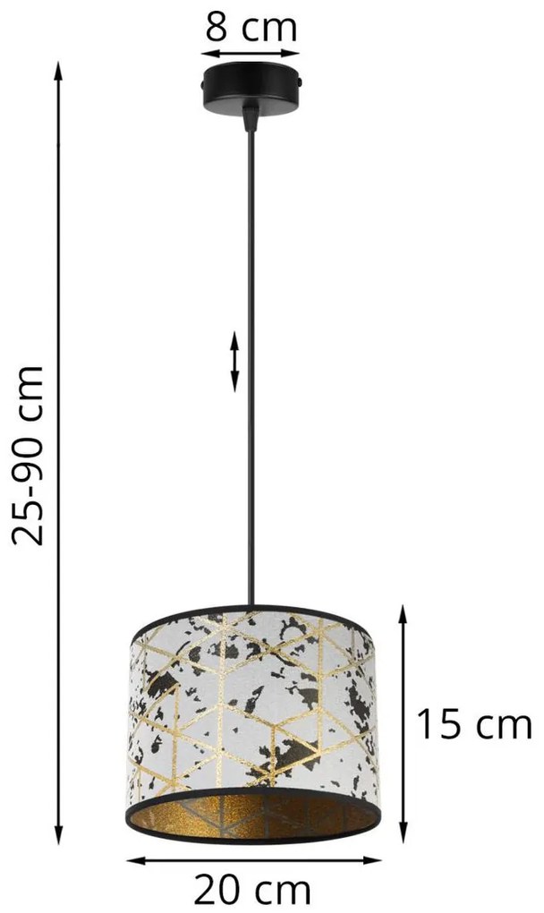 Závěsné svítidlo WERONA 5, 1x šedé textilní stínítko se vzorem, (fi 20cm), G