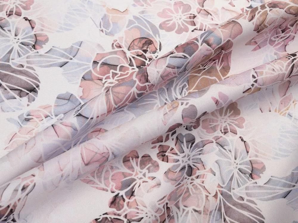Biante Dekorační závěs Rongo RGP-501 Růžovo-fialkové květy na bílém 140x150 cm