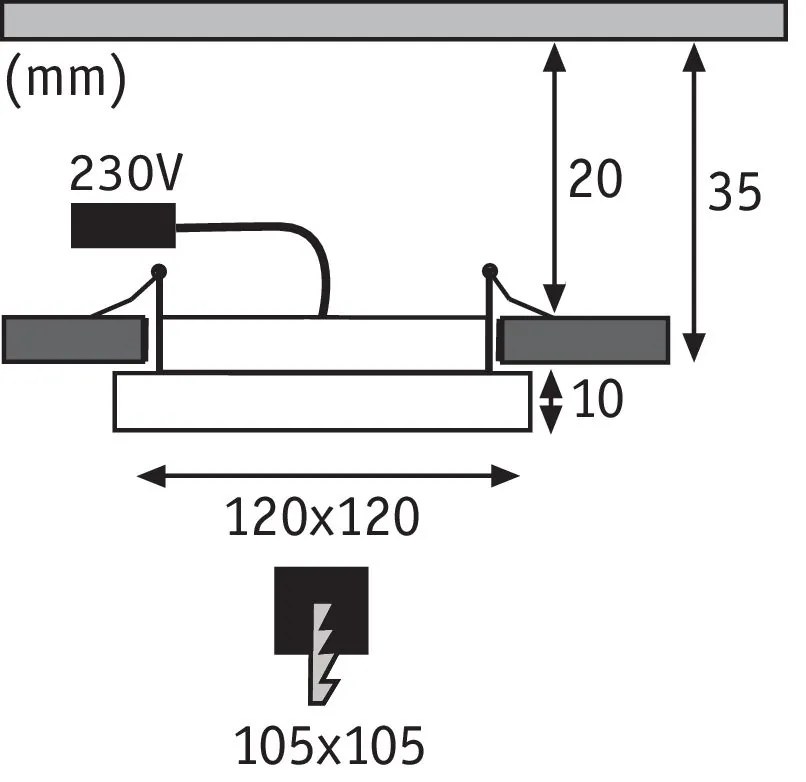 Paulmann 92938 Areo, bílé polozapuštěné svítidlo, 8W LED 3000K stmívatelné, 12x12cm, IP44