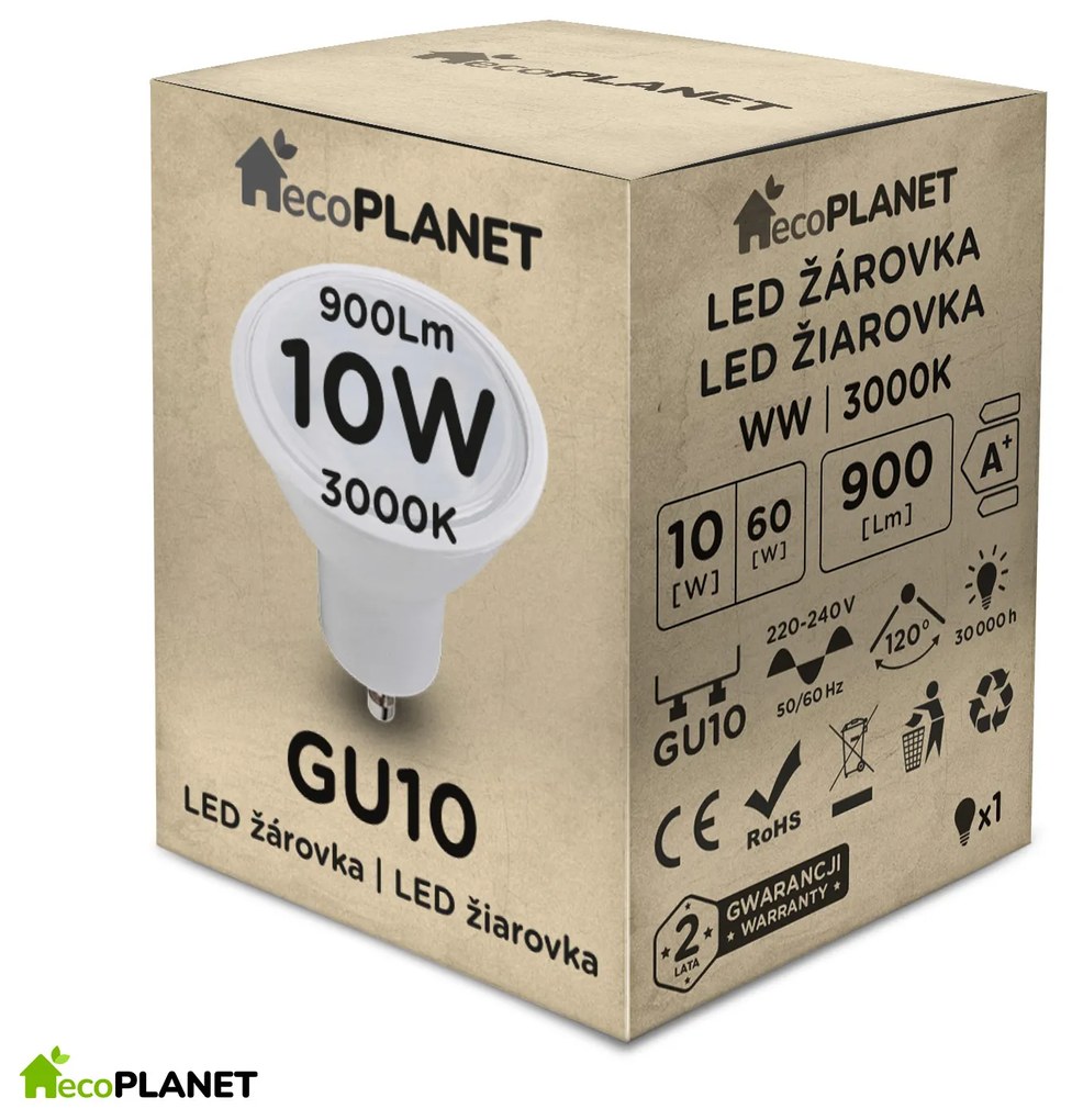 LED žárovka - GU10 - ECOPLANET - 10W - 900Lm - teplá bílá