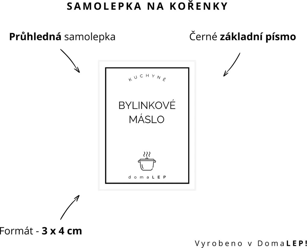 BYLINKOVÉ MÁSLO - Samolepka na kořenky 3 x 4 cm - DomaLEP varianta: BÍLÁ - základní písmo