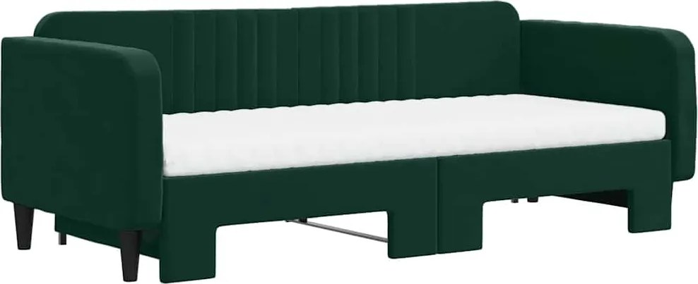 Válenda s přistýlkou a matracemi tmavě zelená 90 x 200 cm samet 3197089