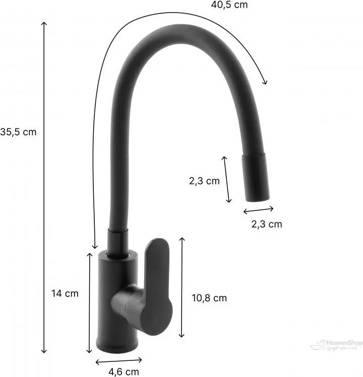 Gamma Flex 2000, stojánková dřezová baterie s flexibilním ramenem, černá matná, GMA-BFX-2000BK