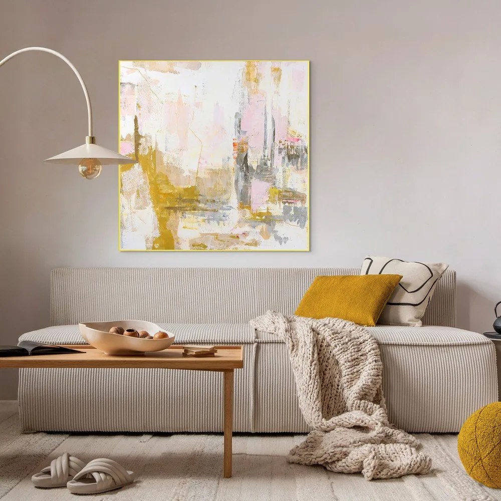Tištěný/s ručně malovanými prvky obraz s rámem/na plátně 102x102 cm New Age Yellow – Malerifabrikken