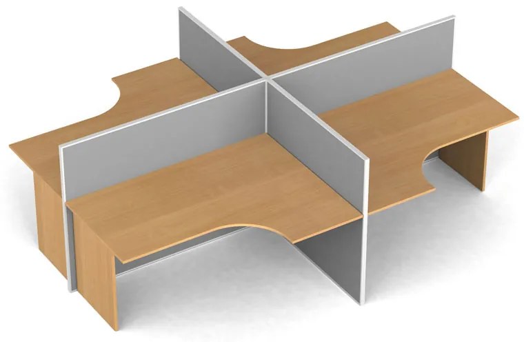 Kancelářský pracovní stůl PRIMO rohový s paravanem, otevřená, nástěnka, 4 místa, třešeň
