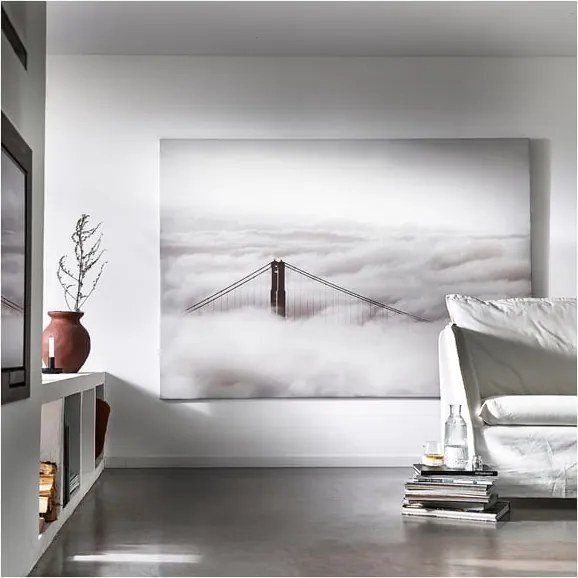 BJÖRKSTA Obraz s rámem, most a mraky/černá, 200x140 cm