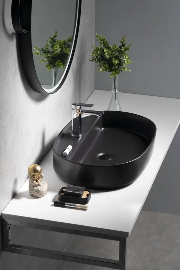 Isvea Isvea, INFINITY OVAL keramické umyvadlo na desku, 60x40cm, černá matná, 10NF65060-2N