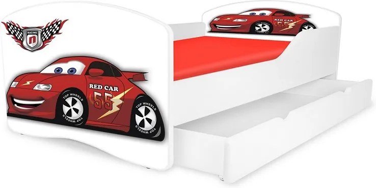 Dětská postel Červené auto se šuplíkem - rainbow - Rozměry 160x80 cm