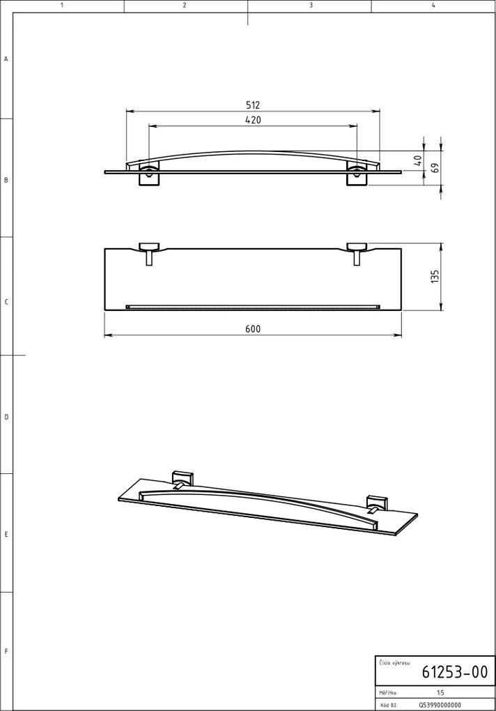Novaservis - Polička se zábradlím Metalia 12 chrom, 0253,0