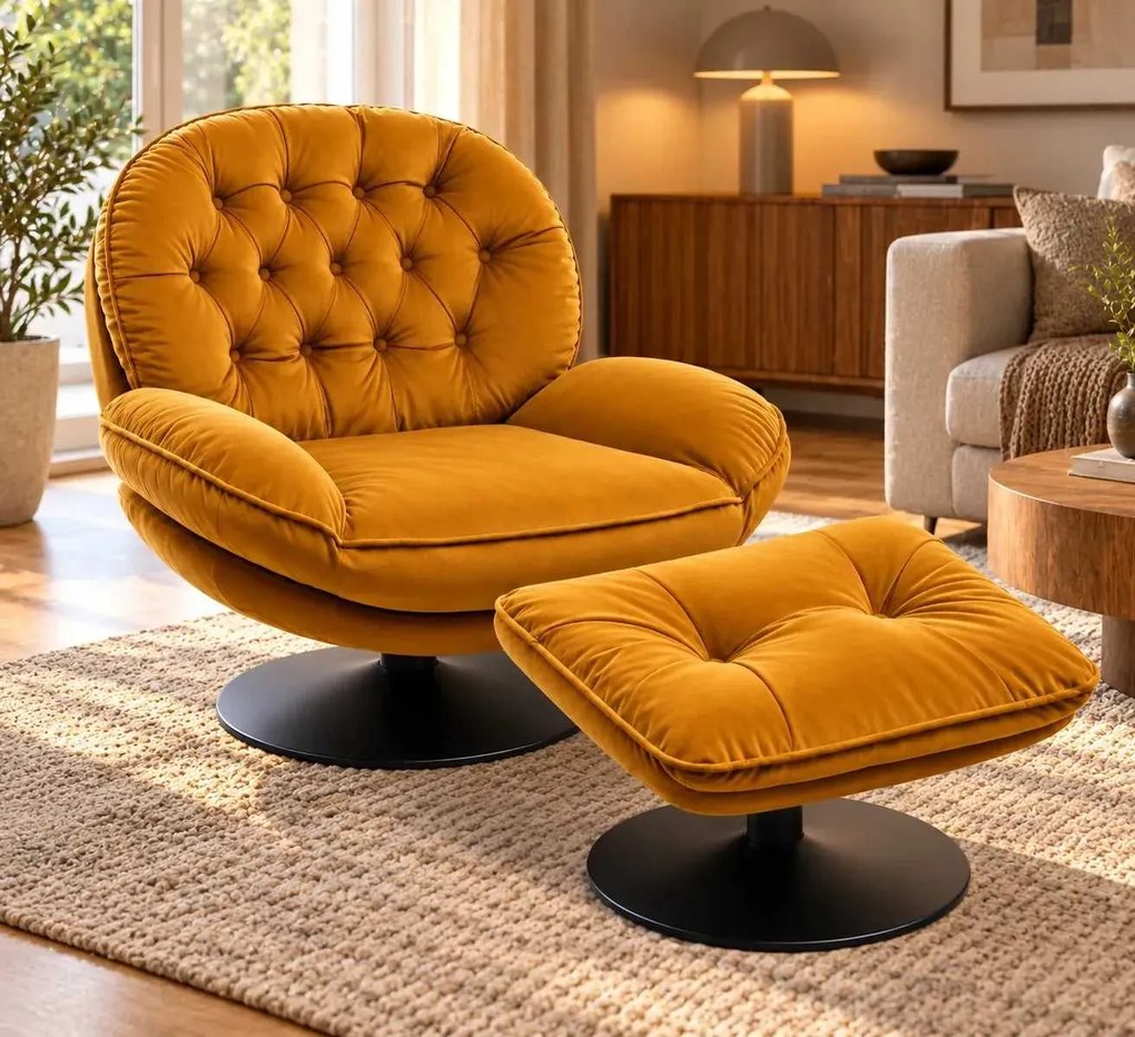 LuxuryForm DESIGN Otočné křeslo LUNA s podnožkou - medové
