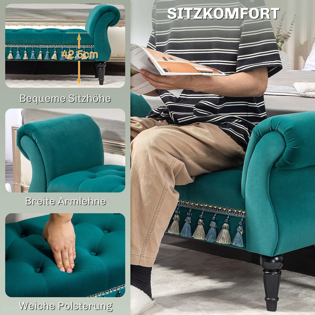 HOMCOM Luxusní čalouněná lavice se sametovým vzhledem 117 x 40 x 58 cm do obývacího pokoje ložnice šedá stylová a pohodlná | Aosom.de