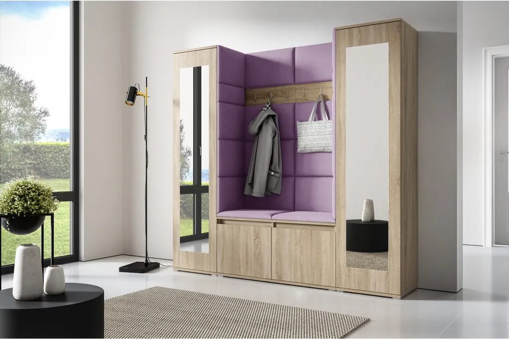 Eka Předsíňová stěna s čalouněnými panely Trinity 31 - Sonoma / Fialová 2311