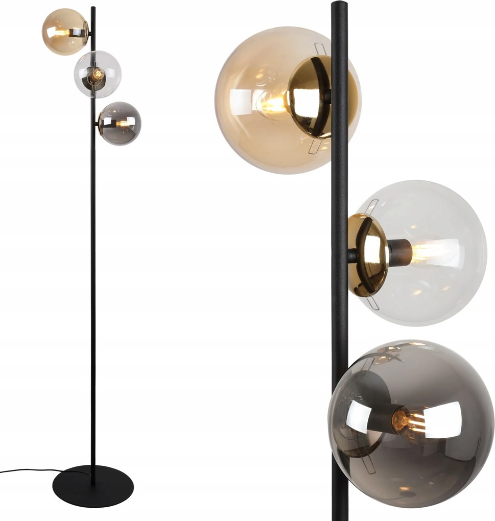 Stojací Lampa Podlahová Černo-zlatá Vícebarevná Skleněná Loft Glamour E14