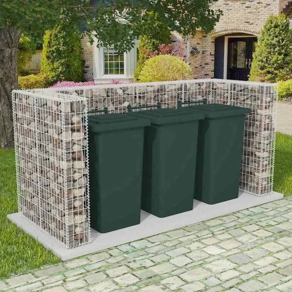 Gabionová zástěna pro 3 popelnice ocelová 250 x 100 x 120 cm 142560