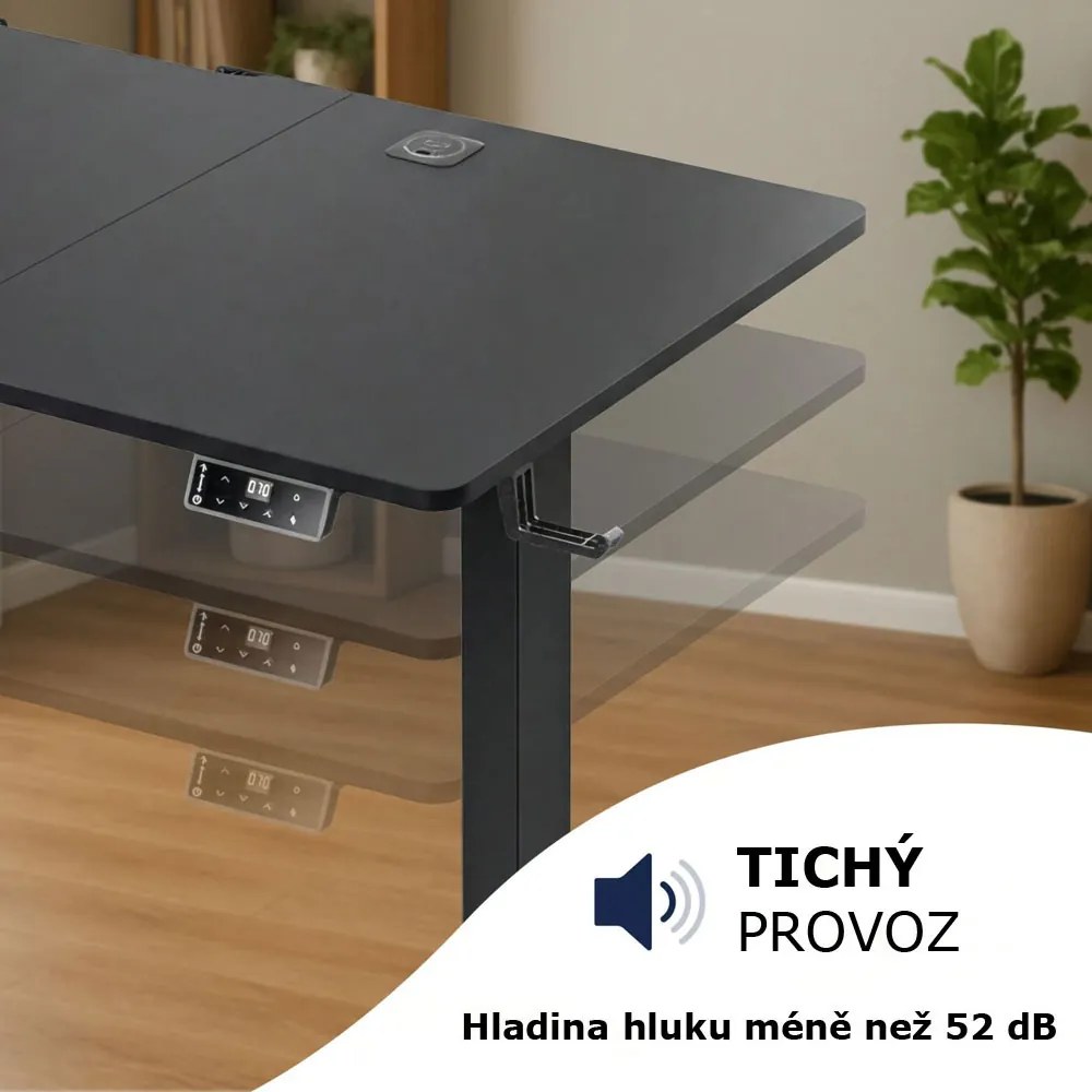 Výškově nastavitelný kancelářský stůl FLEXI, 160x70x72-117cm, černá Casaria