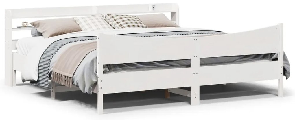 Rám postele s čelem bílý 200 x 200 cm masivní borové dřevo 3307033