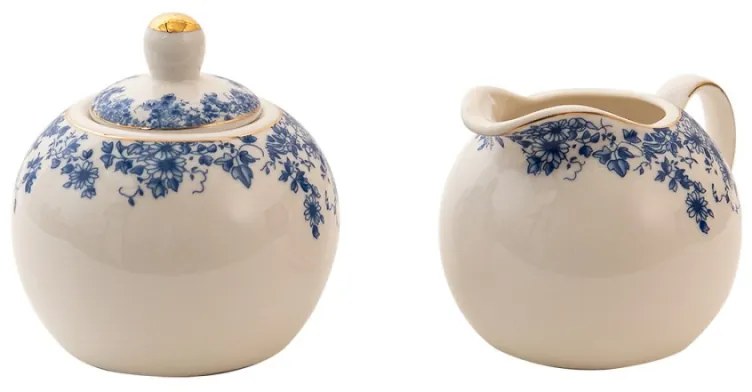 Porcelánová cukřenka a mlékovka talíř s modrými květy Blue Flowers – 11x9x8 /  9x9 cm