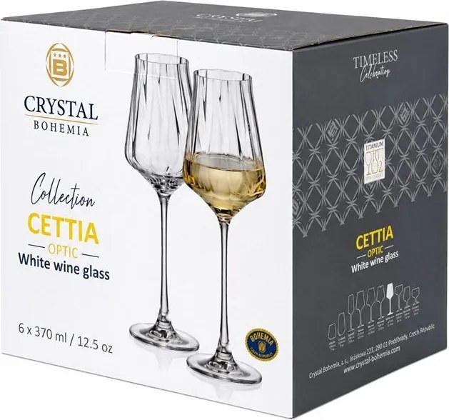 Crystal Bohemia Cettia optic sklenice na víno 370 ml 6 ks