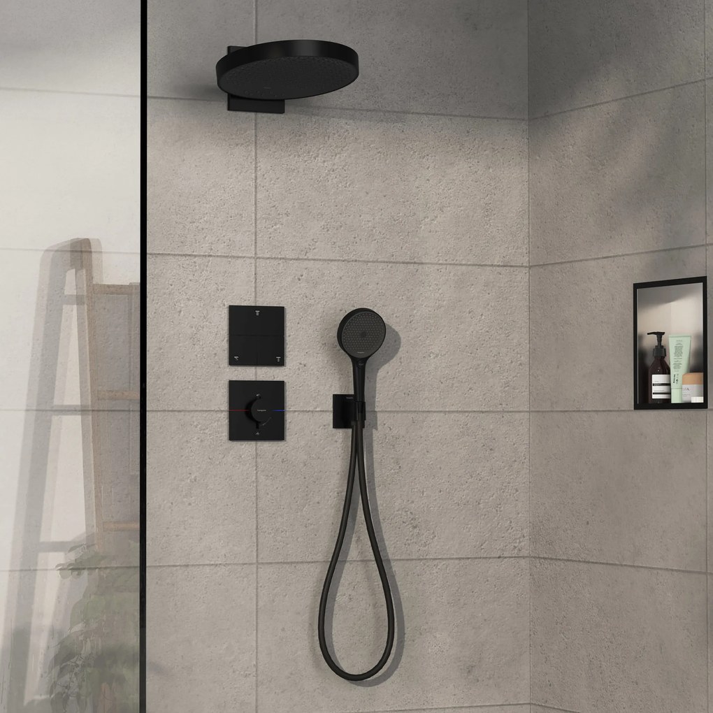 Hansgrohe ShowerSelect Comfort E, termostat pod omítku pro 1 spotřebič a další výtok, černá matná, HAN-15575670